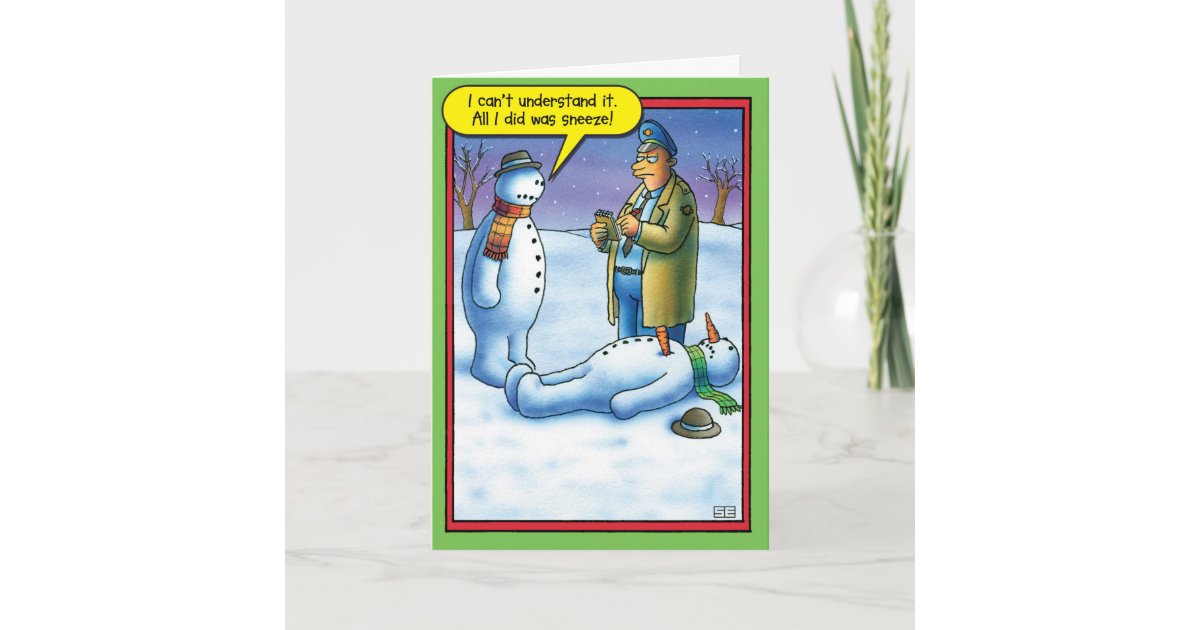 Snowman Sneeze Christmas Humor Greeting Card | Zazzle