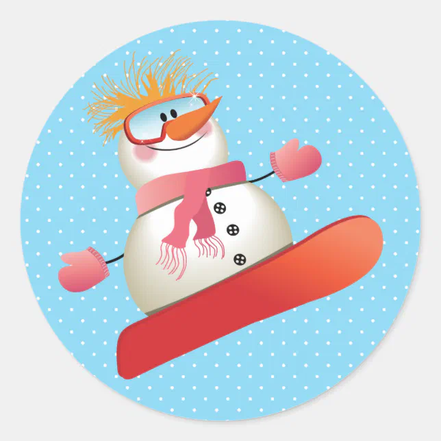 Snowman Snowboarding Stickers 3 inch (sheet of 6) | Zazzle