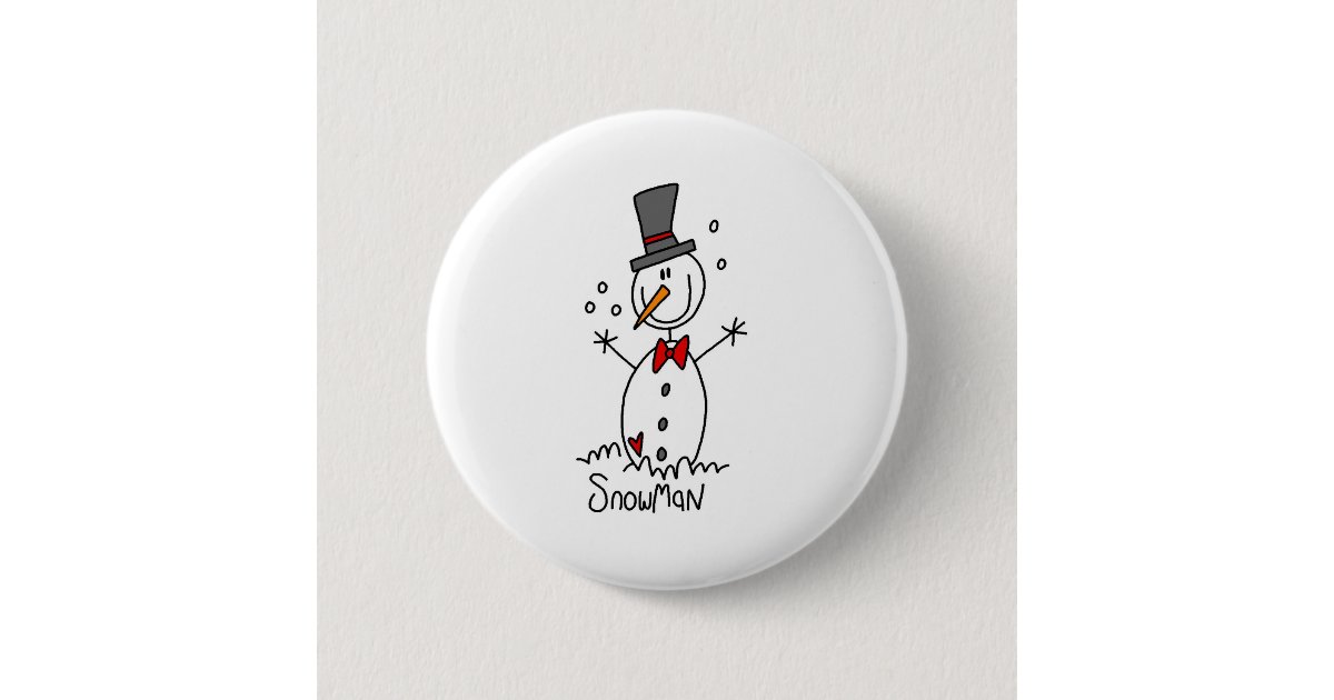 Snowman Stick Figure Button | Zazzle