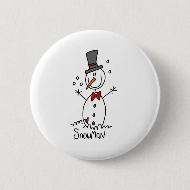 Snowman Stick Figure Button | Zazzle