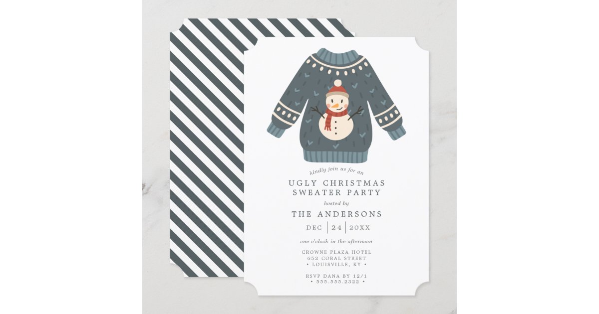 Snowman Tacky Ugly Christmas Sweater Party Invitation | Zazzle