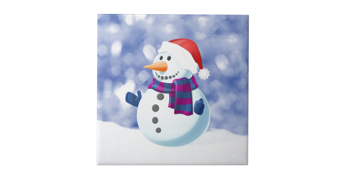 Snowman Winter Merry Christmas Snow Tile | Zazzle