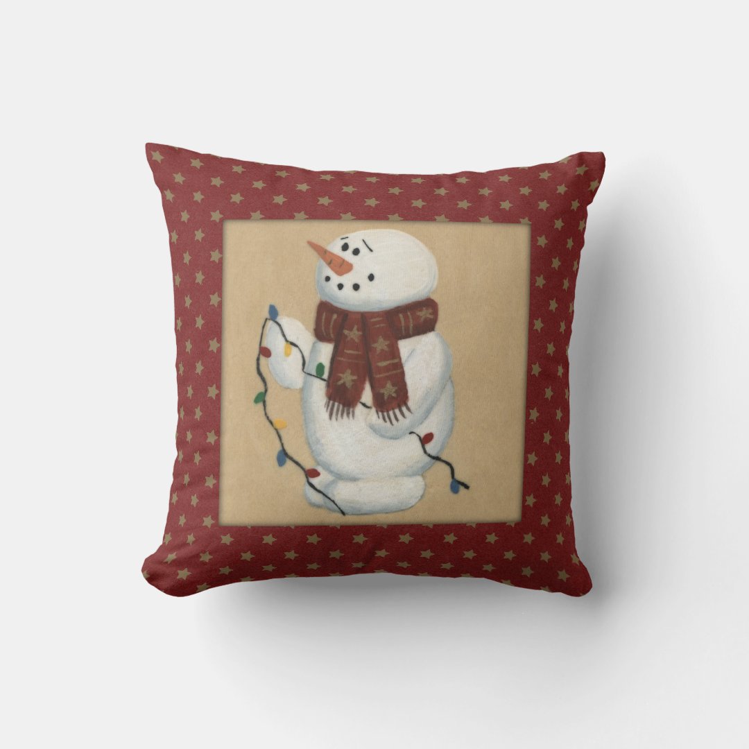 Snowman With Lights Pillow | Zazzle