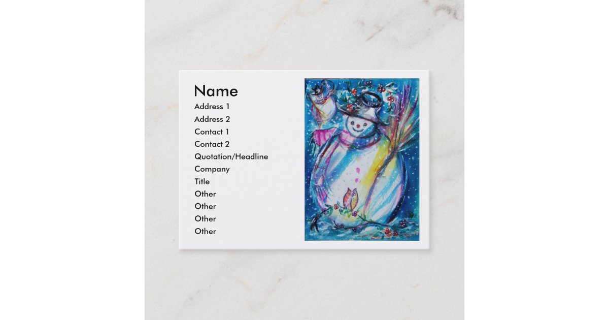 SNOWMAN WITH OWL BUSINESS CARD | Zazzle