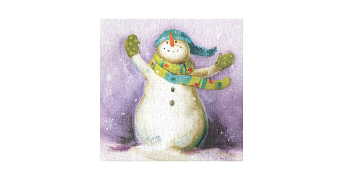 Snowman with Winter Mittens Canvas Print | Zazzle