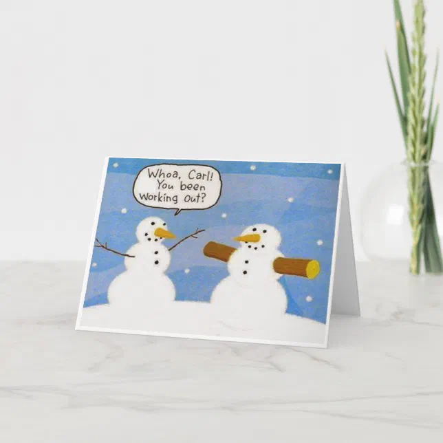 Snowman Working Out Logs Greeting Card | Zazzle