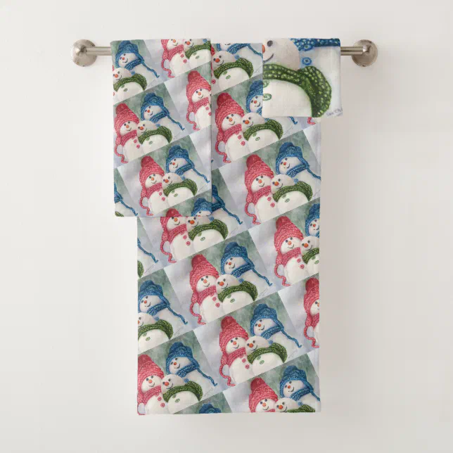 SNOWMEN FAMILY BATH TOWEL SET | Zazzle