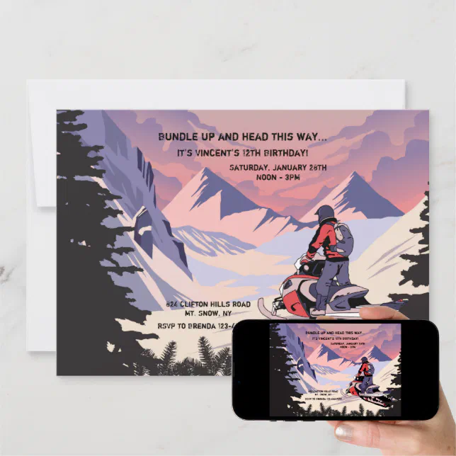 Snowmobile Birthday Party Invitation | Zazzle