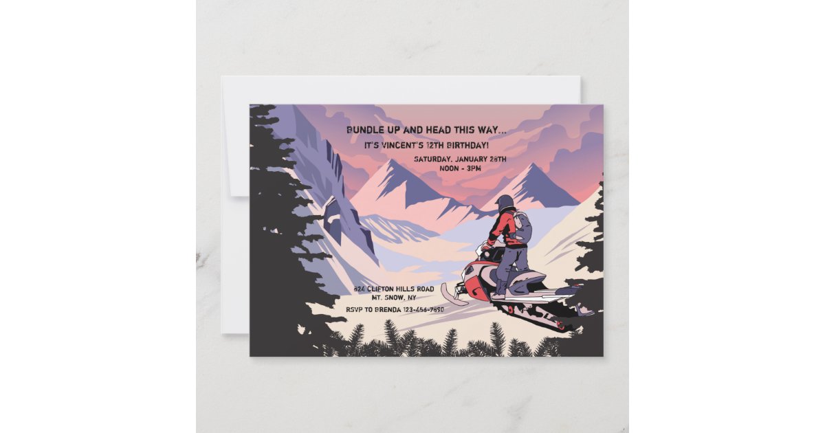 Snowmobile Birthday Party Invitation | Zazzle