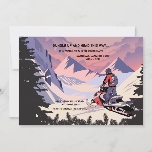 Snowmobile Birthday Party Invitation | Zazzle
