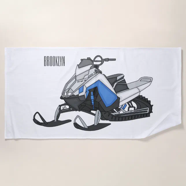Snowmobile cartoon illustration beach towel | Zazzle