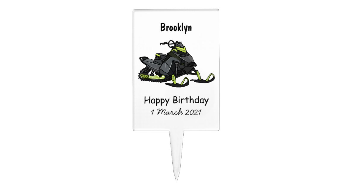 Snowmobile cartoon illustration cake topper | Zazzle