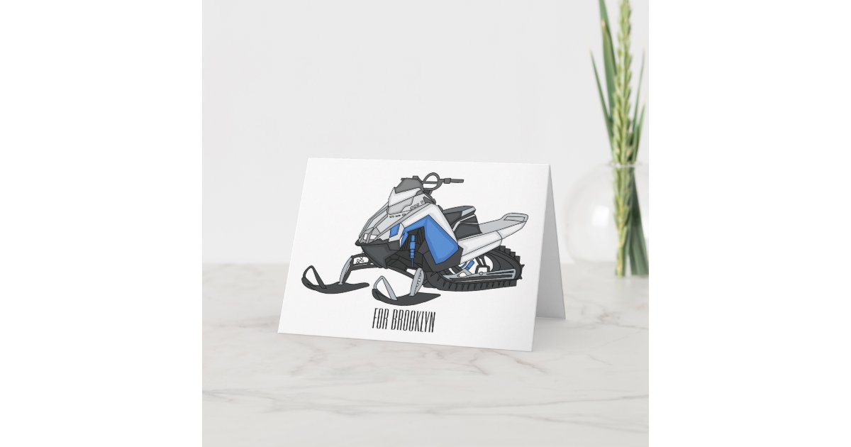 Snowmobile cartoon illustration card | Zazzle