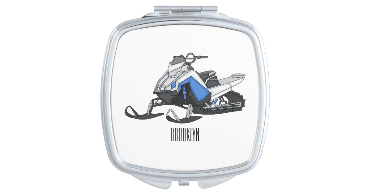Snowmobile cartoon illustration compact mirror | Zazzle
