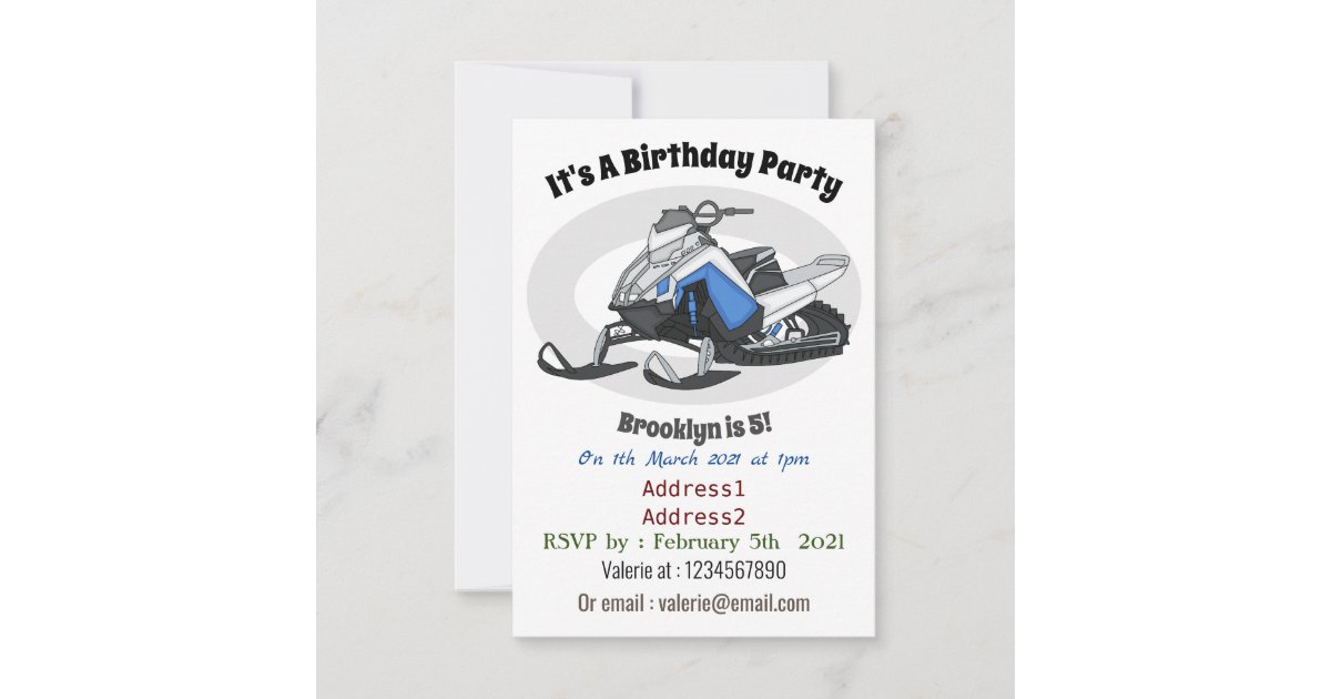 Snowmobile cartoon illustration invitation | Zazzle