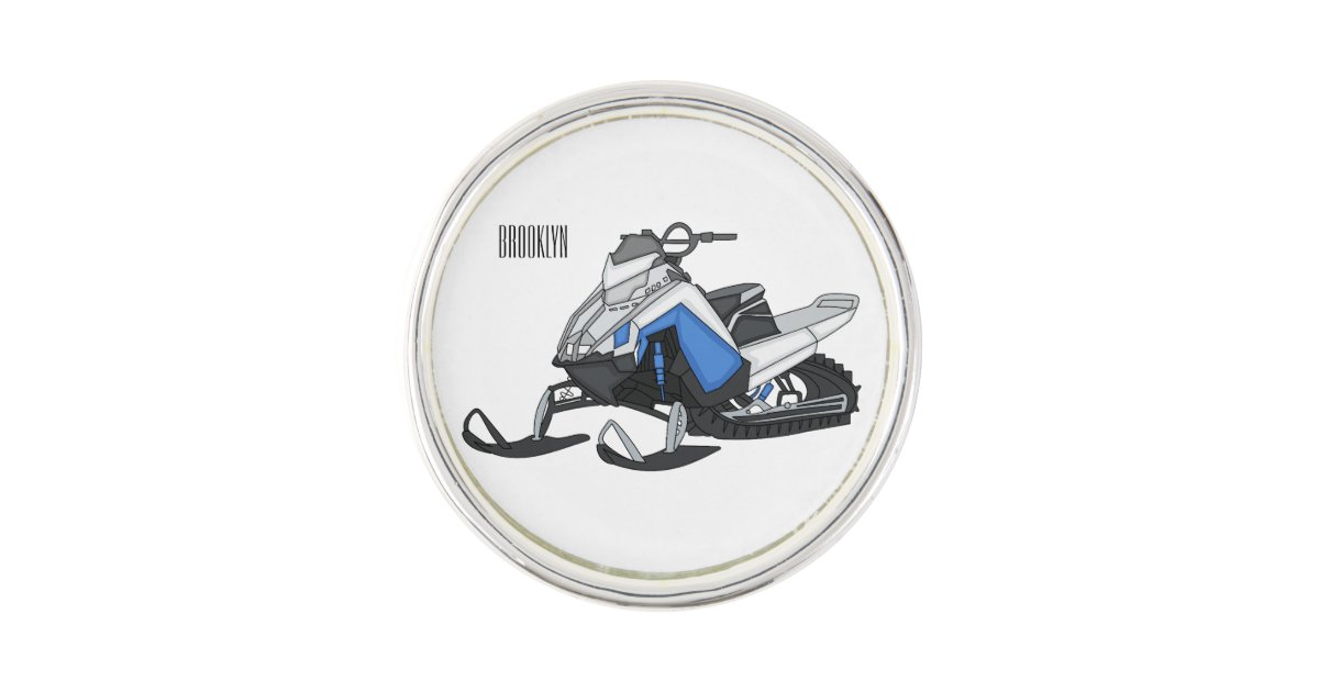 Snowmobile cartoon illustration lapel pin | Zazzle