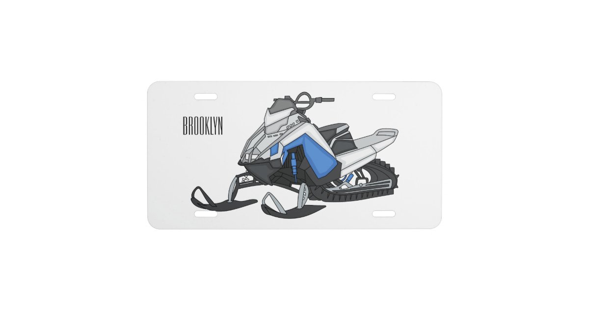 Snowmobile cartoon illustration license plate | Zazzle