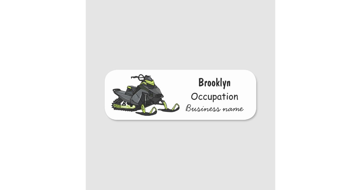 Snowmobile cartoon illustration name tag | Zazzle