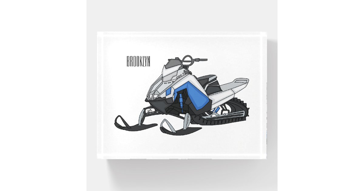 Snowmobile cartoon illustration paperweight | Zazzle