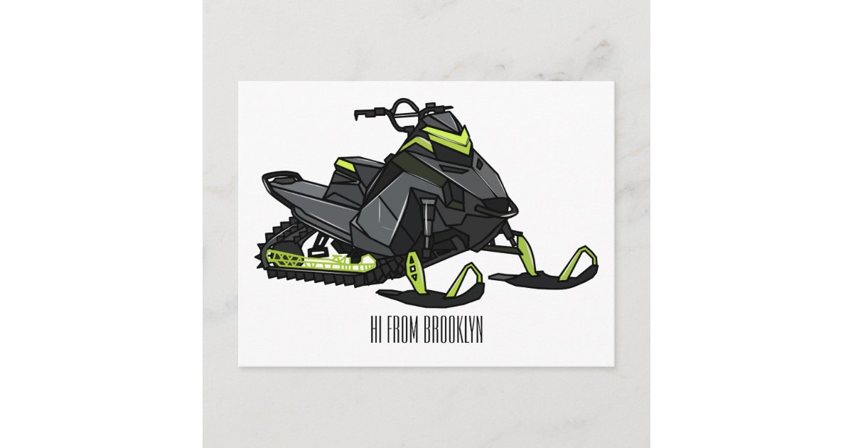 Snowmobile cartoon illustration postcard | Zazzle
