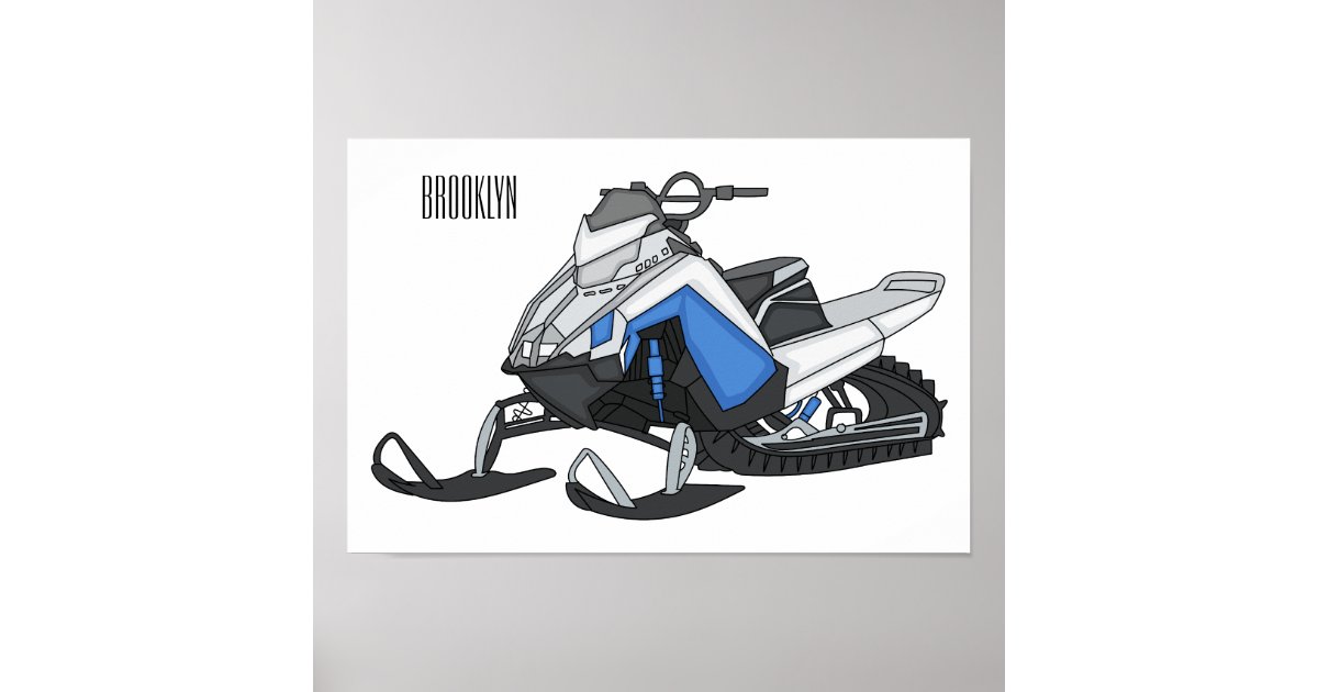 Snowmobile cartoon illustration poster | Zazzle
