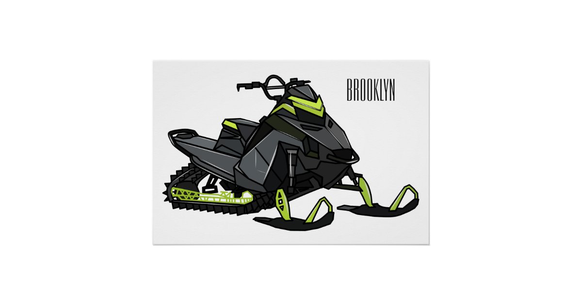 Snowmobile cartoon illustration poster | Zazzle