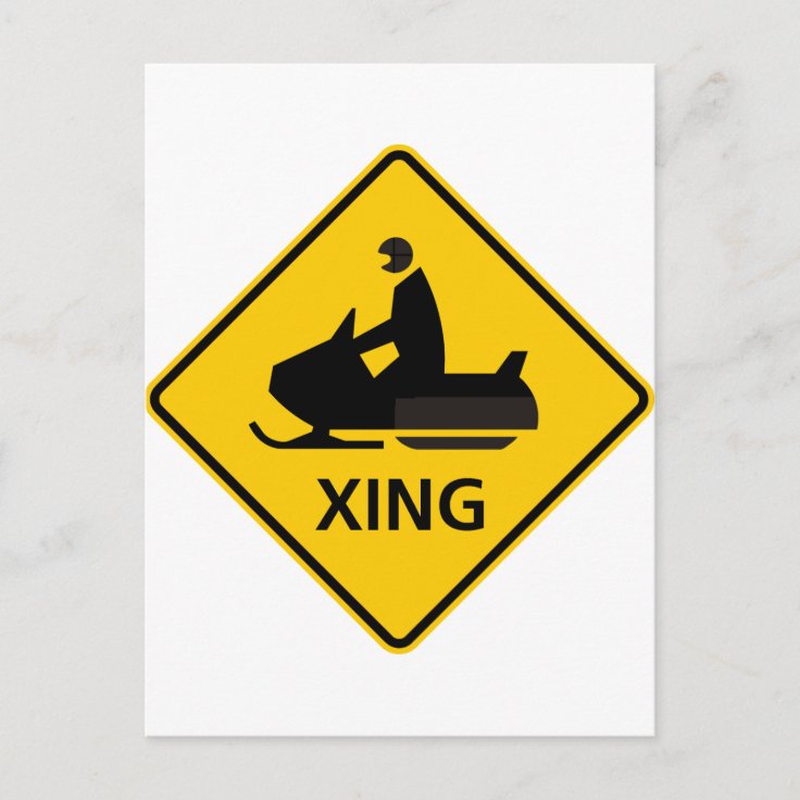 Snowmobile Crossing Highway Sign Postcard | Zazzle
