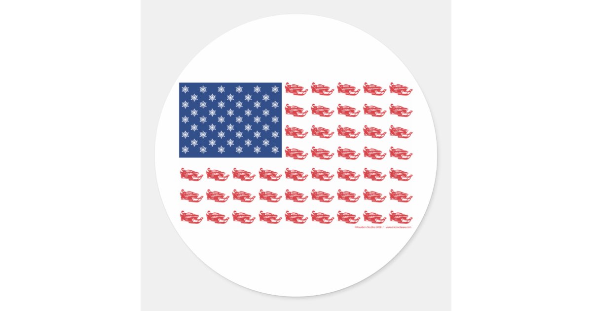 Snowmobile Flag Classic Round Sticker | Zazzle
