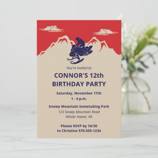 Snowmobile Winter Themed Boys Birthday Party Invitation | Zazzle