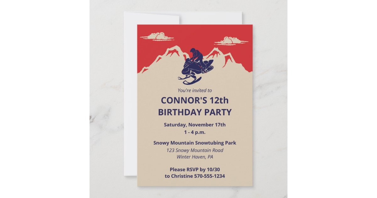 Snowmobile Winter Themed Boys Birthday Party Invitation | Zazzle