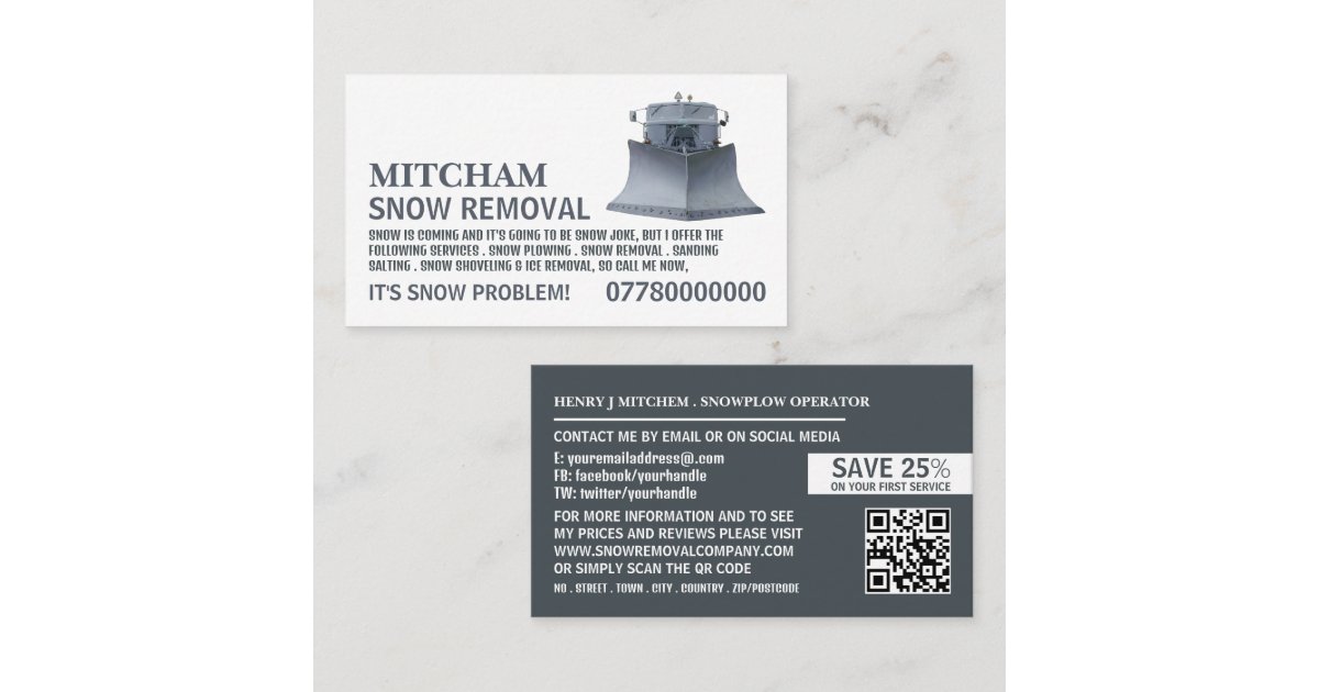 Snowplow, Snow Removal Company Advertising Business Card | Zazzle