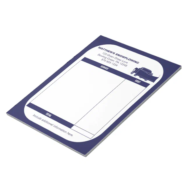 Snowplowing Snow Plow Business Receipt Invoice Notepad | Zazzle