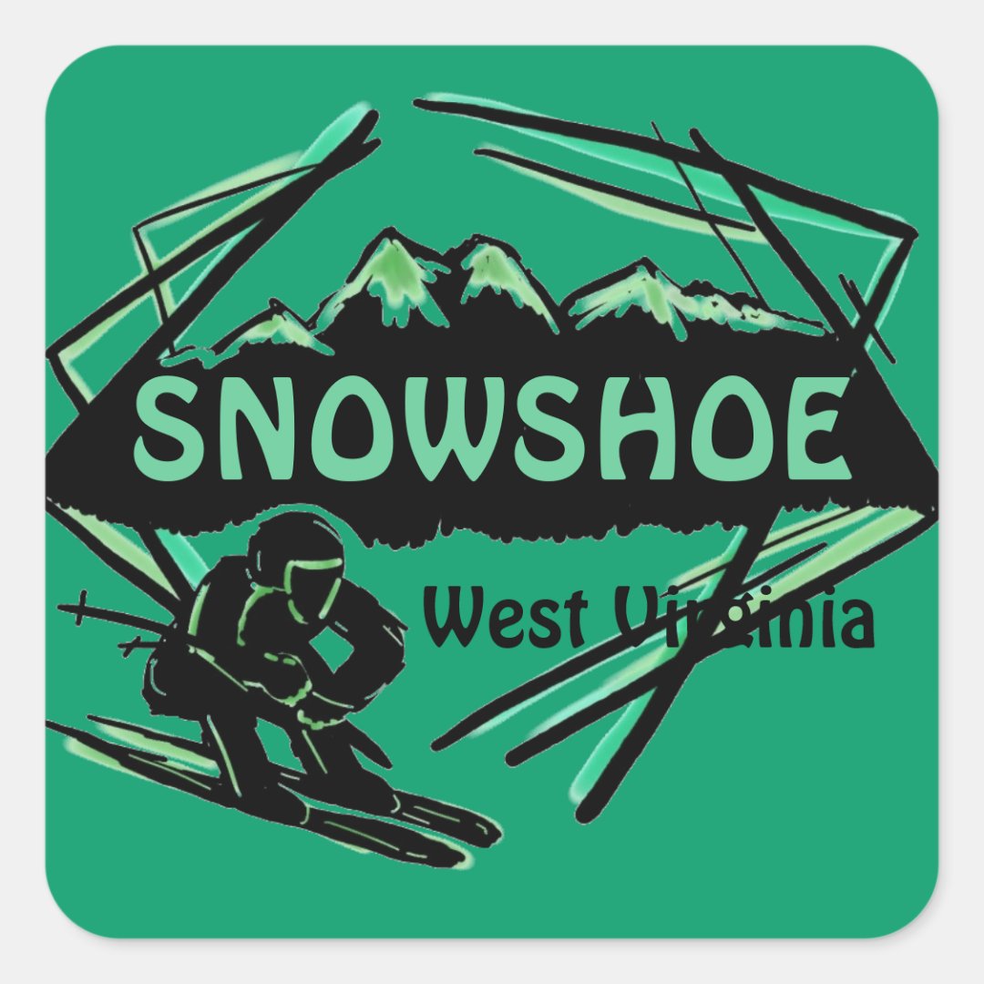 Snowshoe West Virginia green ski logo stickers | Zazzle