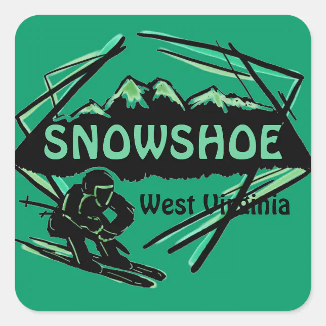 Snowshoe West Virginia green ski logo stickers | Zazzle