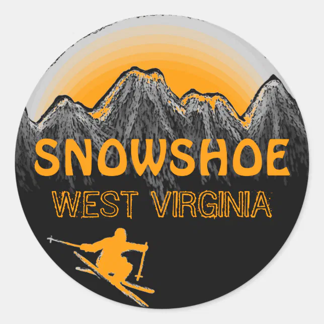 Snowshoe West Virginia orange ski stickers | Zazzle