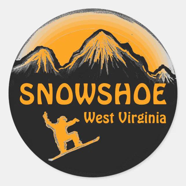 Snowshoe West Virginia orange snowboard stickers | Zazzle