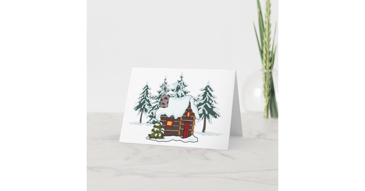 Snowy Cabin Scene Card | Zazzle