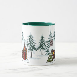 Snowy Cabin Scene Mug | Zazzle