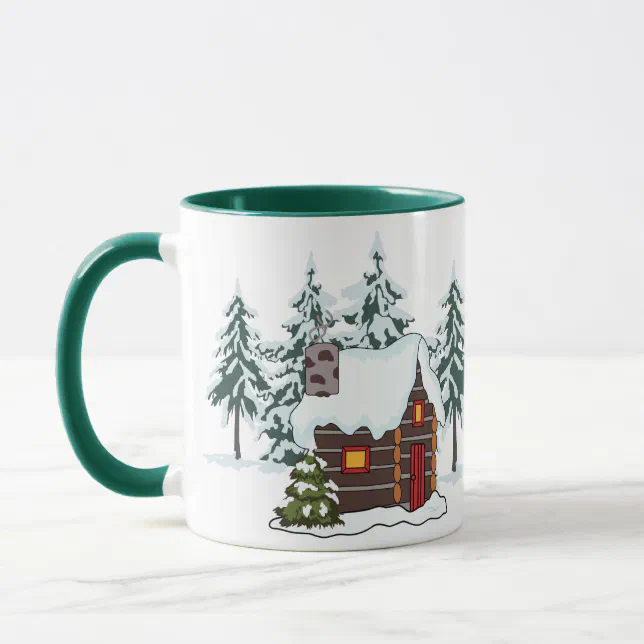 Snowy Cabin Scene Mug | Zazzle