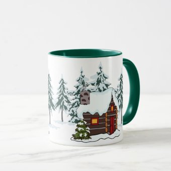 Snowy Cabin Scene Mug | Zazzle