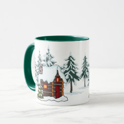 Snowy Cabin Scene Mug | Zazzle