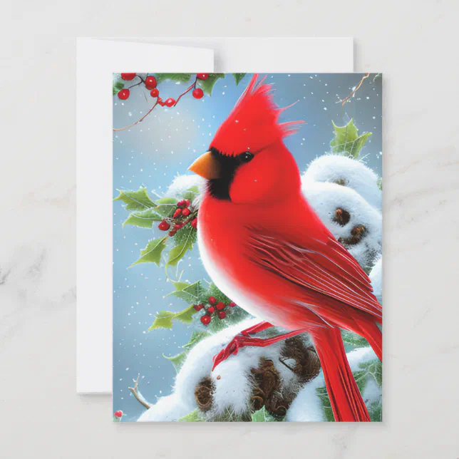 Snowy Cardinal Bird Graphic Note Card | Zazzle
