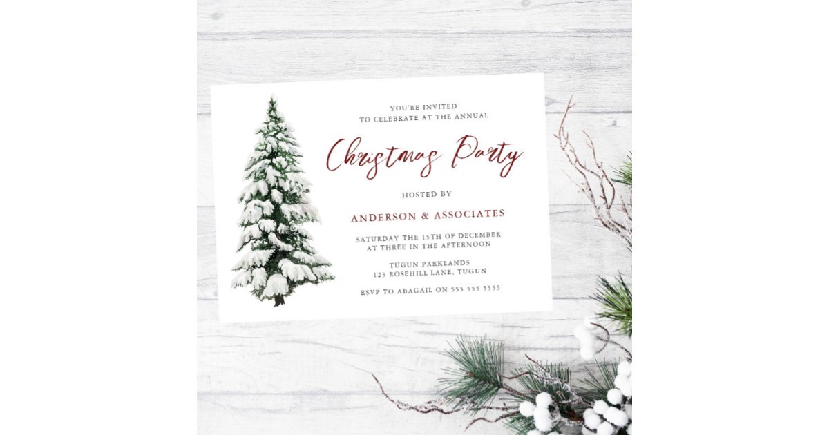 Snowy Christmas Tree Festive Christmas Party Invitation | Zazzle