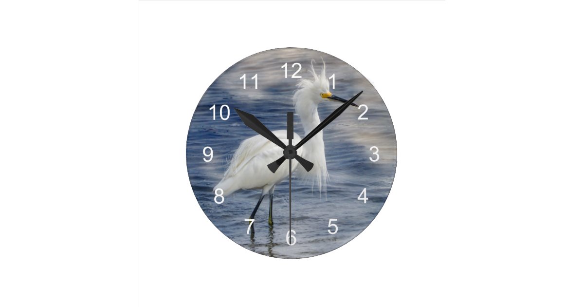 Snowy Egret Animal Wildlife Round Clock | Zazzle.com