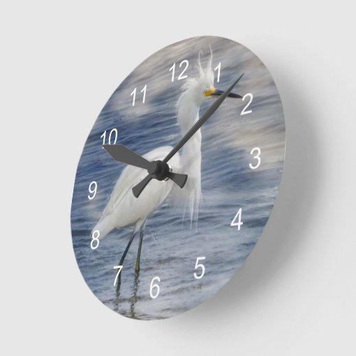 Snowy Egret Animal Wildlife Round Clock | Zazzle