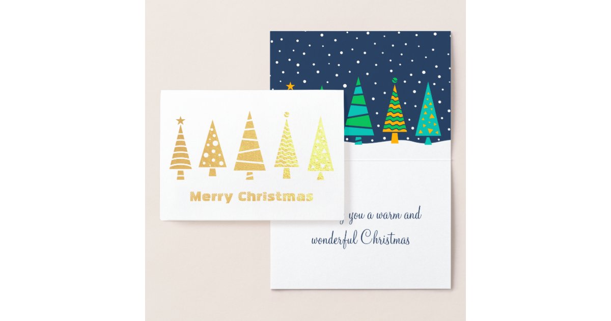 Snowy Fir Trees Foil Christmas Card | Zazzle