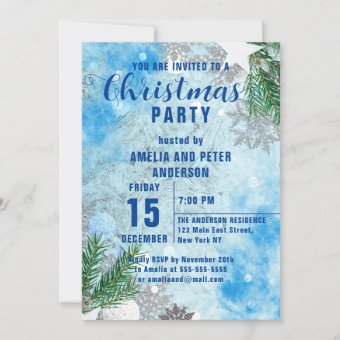 Snowy Frosty Winter Christmas Party Invitation | Zazzle