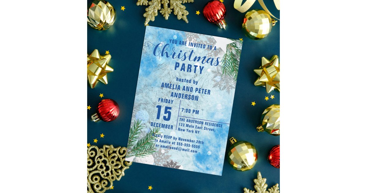 Snowy Frosty Winter Christmas Party Invitation | Zazzle