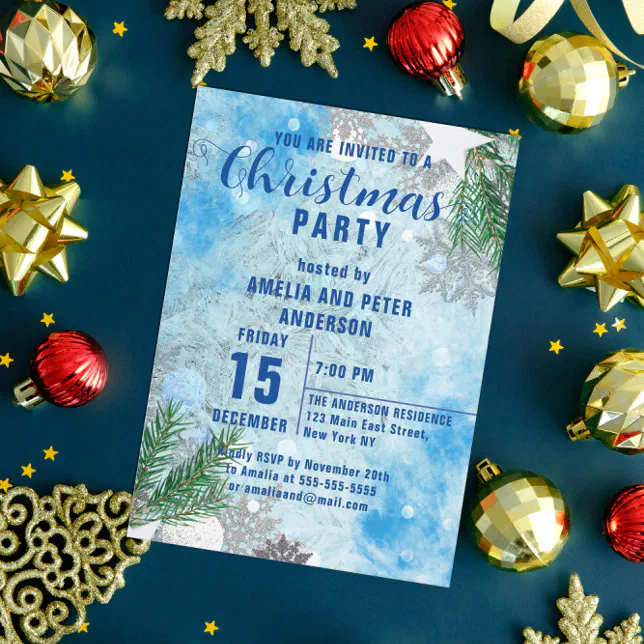 Snowy Frosty Winter Christmas Party Invitation | Zazzle