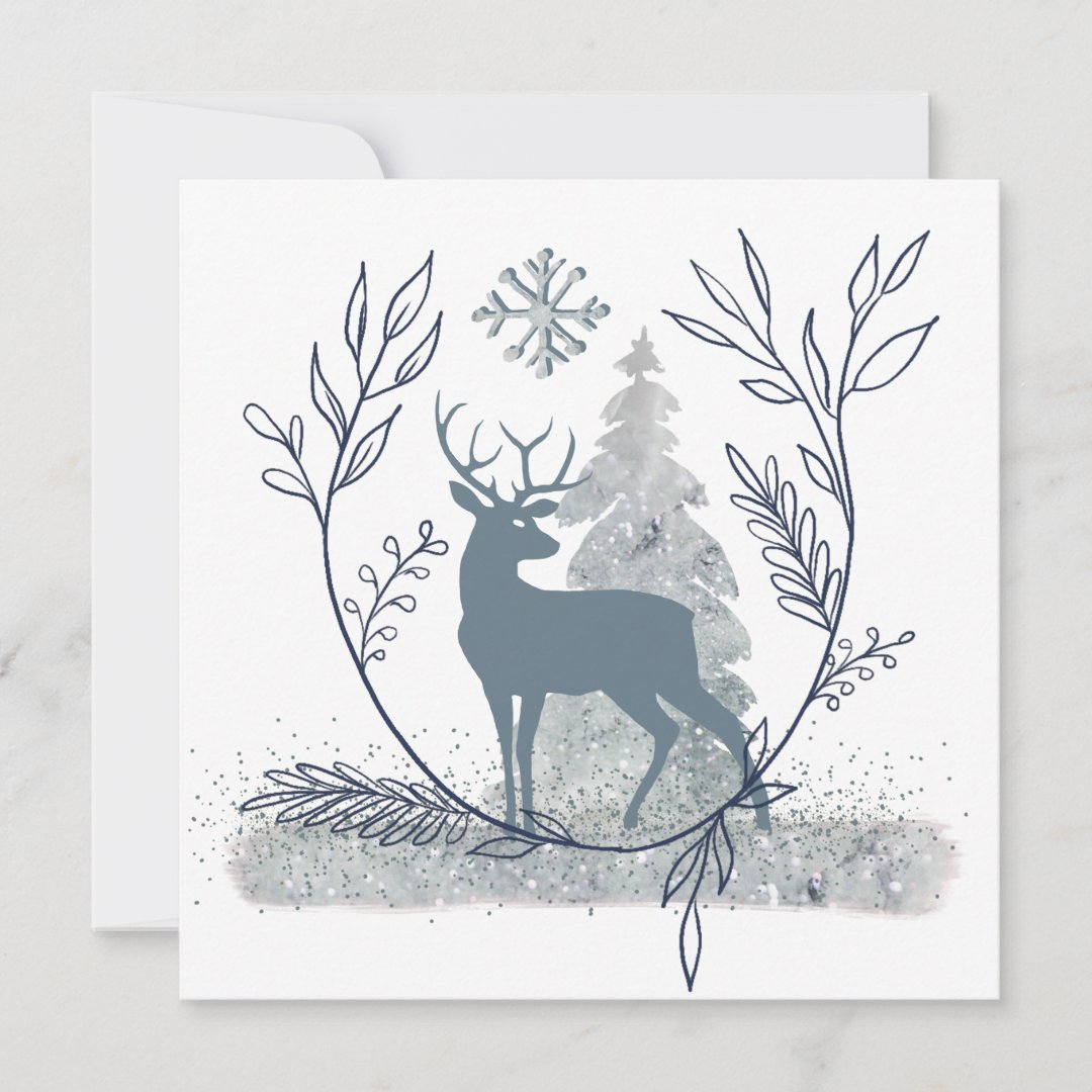 Snowy Glitter Winter Solstice Deer Holiday Card | Zazzle